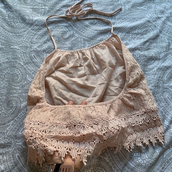 Tobi | Tops | Pale Pink Lace Tobi Halter Tie Cropped Top | Poshmark
